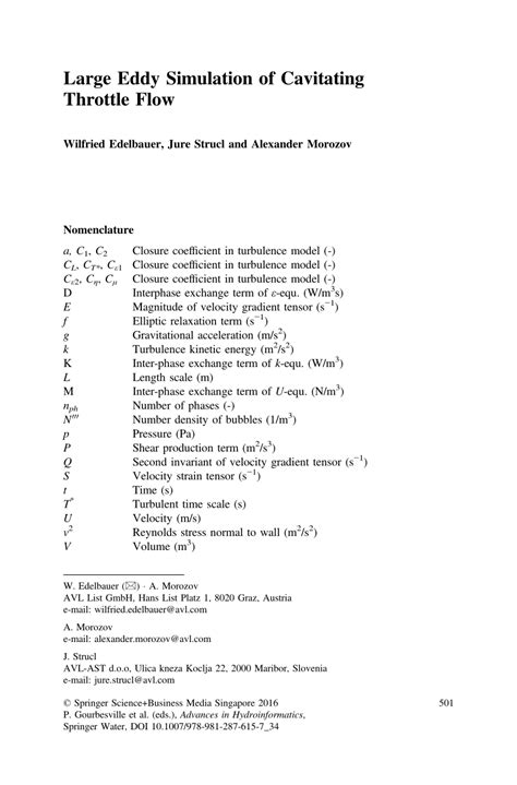 Pdf Large Eddy Simulation Of Cavitating Throttle Flow