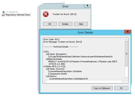 deleted user still shows as named full user error 9012 laserfiche answers