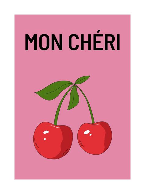 Cherry Poster Mon Cheri Trendy Retro Poster Dorm Room Prints Apartment Decor Etsy