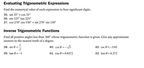 Solved Evaluating Trigonometric Expressions Find The