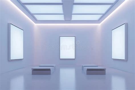 Interior Of Modern Gallery With Blank Frames For Displaying Artwork 3d Rendering Stock