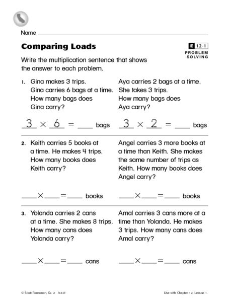 Comparing Loads Problem Solving Multiplication Enrichment Worksheet