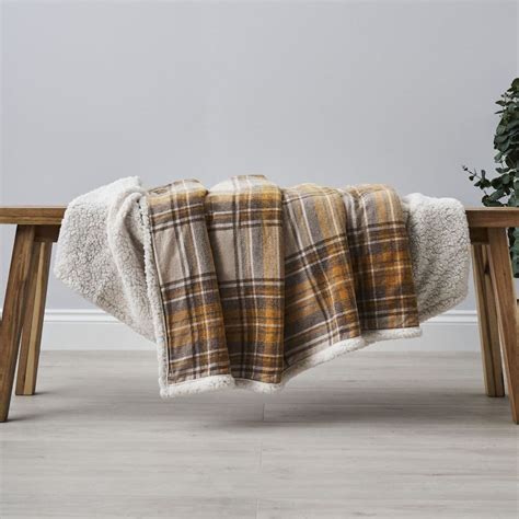 Warm Check Sherpa Throw Ochre