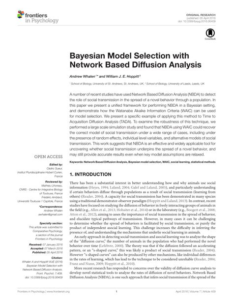 Pdf Bayesian Model Selection With Network Based Diffusion Analysis