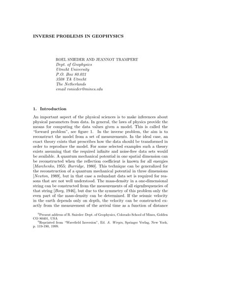 Inverse Problems In Geophysics Docslib