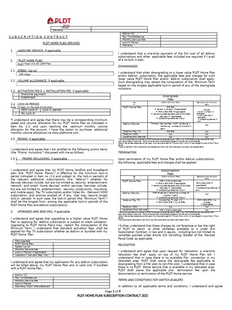 Pldt Home Plan Subscription Contract 2021 Pdf Subscription Business Model Pay Television