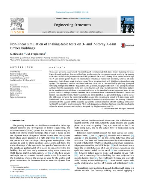 Pdf Non Linear Simulation Of Shaking Table Tests On 3 And 7 Storey X Lam Timber Buildings