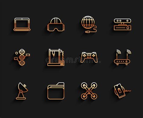 Set Line Radar Document Folder Laptop Drone Flying Wireless Charger 3d Printer Router And