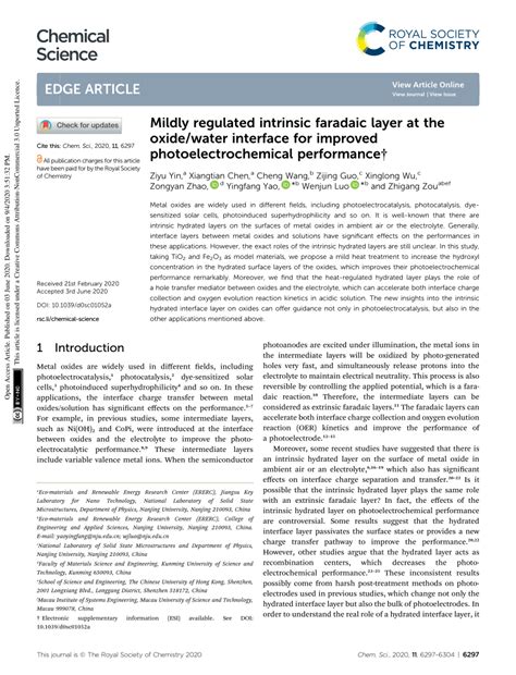 Pdf Mildly Regulated Intrinsic Faradaic Layer At Oxidewater Interface For Improved