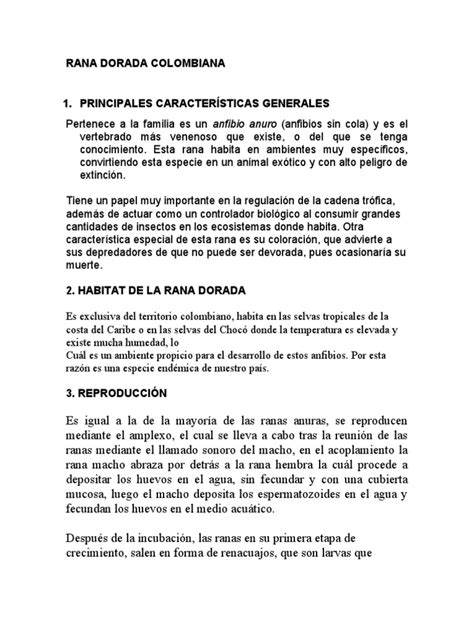 Rana Dorada Características Y Hábitat Pdf Anfibio Rana