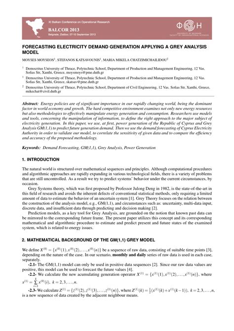 Pdf Forecasting Electricity Demand Generation Applying A Grey