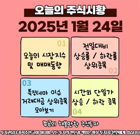 오늘 주식시황 1월 24일 상승 하락 종목 상한가 한국무브넥스 주가 네이버 블로그