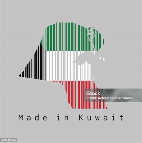 바코드 회색 배경에 쿠웨이트 지도 개요 및 쿠웨이트 국기의 색상에 모양을 설정합니다 가격에 대한 스톡 벡터 아트 및 기타 이미지 가격 개념 개념과 주제 Istock