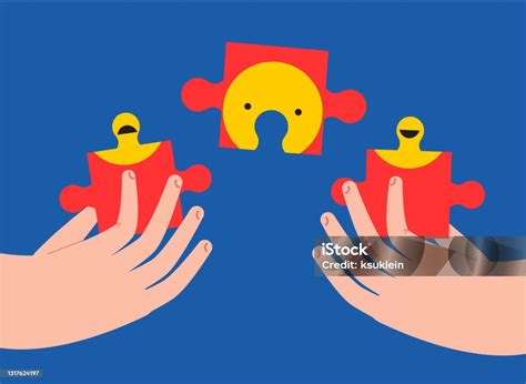 행복하고 슬픈 이모티콘과 두 손 홀드 퍼즐 조각 정신 건강 개념 사람들의 기분과 마음의 상태에 대한 추상 벡터 그림 감정에 대한 스톡 벡터 아트 및 기타 이미지 Istock