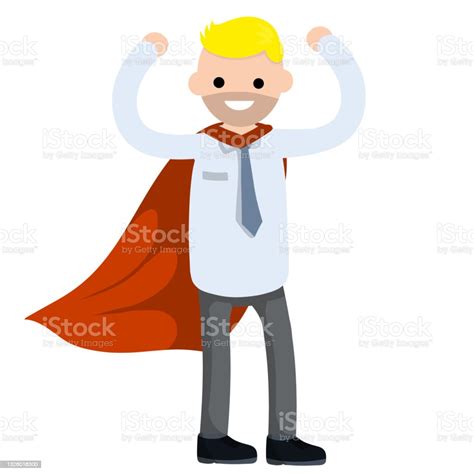 실업가 만화 평면 일러스트 빨간 망토의 슈퍼 히어로 강한 포즈와 정장을 입은 남자 비즈니스의 성공과 승리 개념에 대한 스톡 벡터 아트 및 기타 이미지 Istock