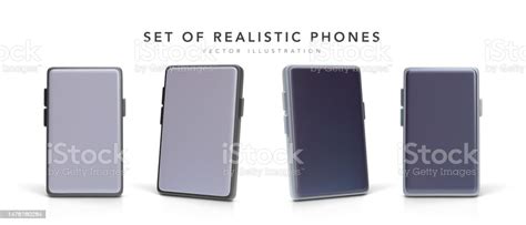 다른 위치에 그림자가 있는 3d 현실적인 전화 세트 벡터 그림 0명에 대한 스톡 벡터 아트 및 기타 이미지 0명 3차원 형태 각도 Istock