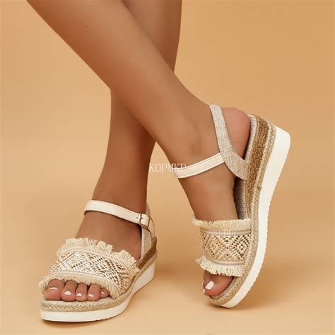 여성용 경량 웨지 밀짚 샌들 플랫폼 샌들 태슬 여름 신발 2023 Aliexpress