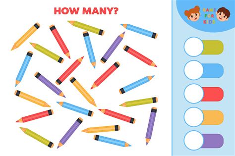 아이들을위한 교육 게임 연필의 양을 계산하고 숫자를 작성합니다 카운팅 기술 개발 건강한 생활방식에 대한 스톡 벡터 아트 및 기타 이미지 건강한 생활방식 검색 경기
