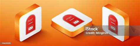 등각 메일 박스 아이콘입니다 주황색 배경에 격리된 포스트 박스 아이콘입니다 주황색 정사각형 버튼 벡터 3차원 형태에 대한 스톡 벡터 아트 및 기타 이미지 Istock