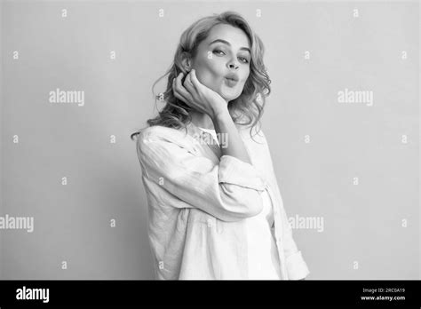 Lovely Redhead Woman With Air Kiss Beautiful Woman In Love Portrait