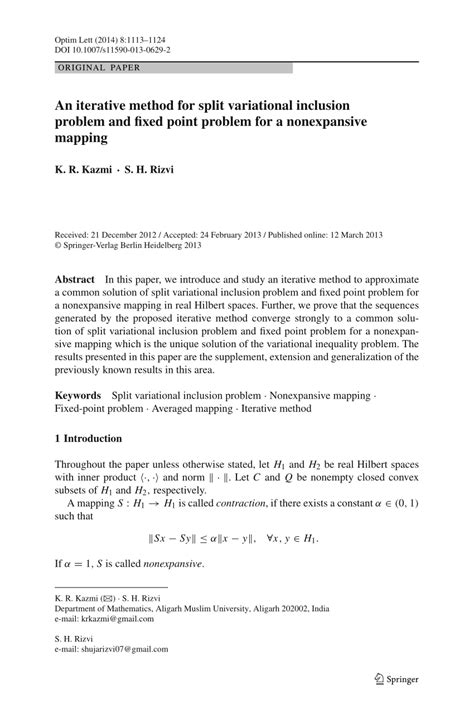 Pdf An Iterative Method For Split Variational Inclusion Problem And