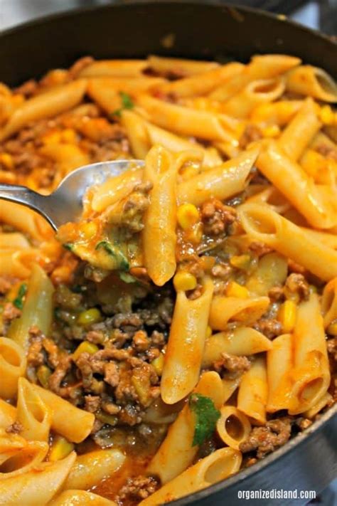 Cheesy Taco Pasta With Ground Beef Organized Island