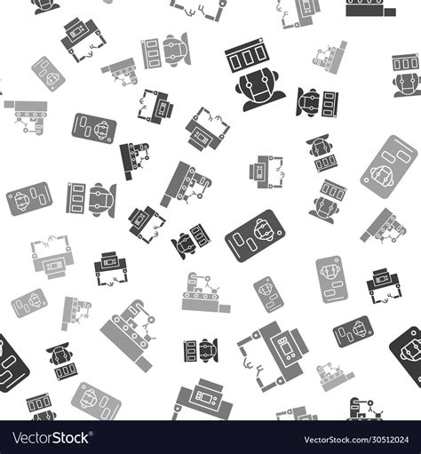 Set Robot Assembly Line Bot And Factory Conveyor Vector Image