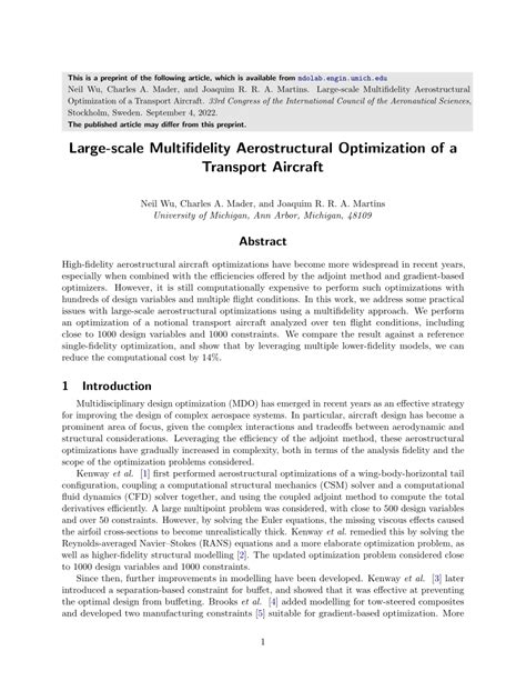 Pdf Large Scale Multifidelity Aerostructural Optimization Of A Transport Aircraft