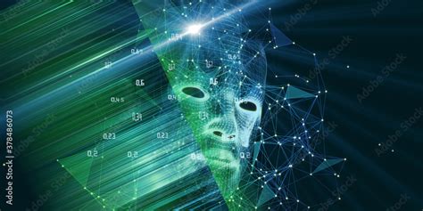 Polygonal Technology Background With D Wireframe Head In Chaotic Grid