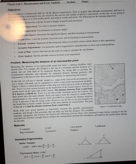 Section Name Physics Lab 1 Measurement And Error
