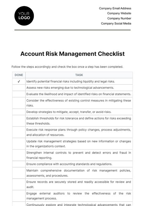 Free Account Risk Management Checklist Template To Edit Online