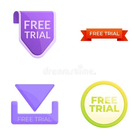 Trial Tag Icons Set Cartoon Vector Free Trial Badge And Sticker Stock