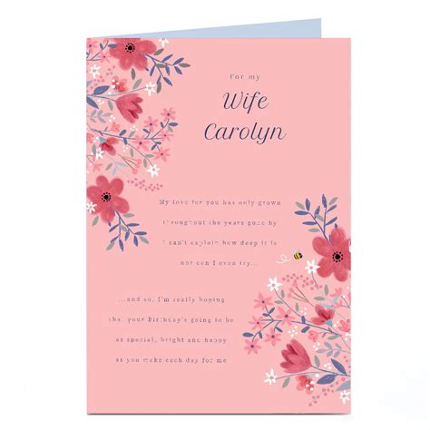 Buy Personalised Birthday Card Pink Flowers And Bumblebee For Gbp 2