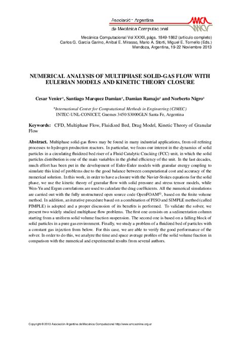 Pdf Numerical Analysis Of Multiphase Solid Gas Flow With Eulerian Models Are Kinetic Theory