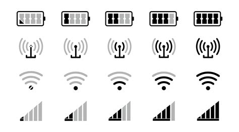 Wifi Signal Icon Set Mobile Signal Level Icon Vector Illustration Smartphone Battery Charge