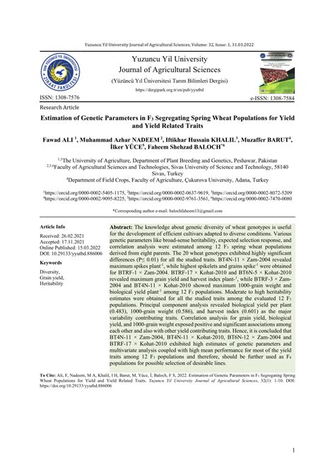 Pdf Estimation Of Genetic Parameters In F3 Segregating Spring Wheat Populations For Yield And