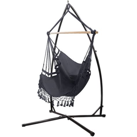 Gardeon Outdoor Hammock Tassel Chair With Steel Stand Grey