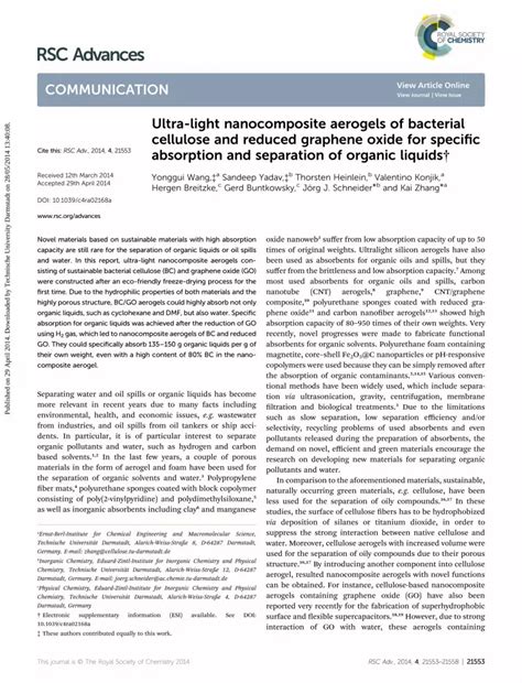 Pdf Ultra Light Nanocomposite Aerogels Of Bacterial Cellulose And Reduced Graphene Oxide For