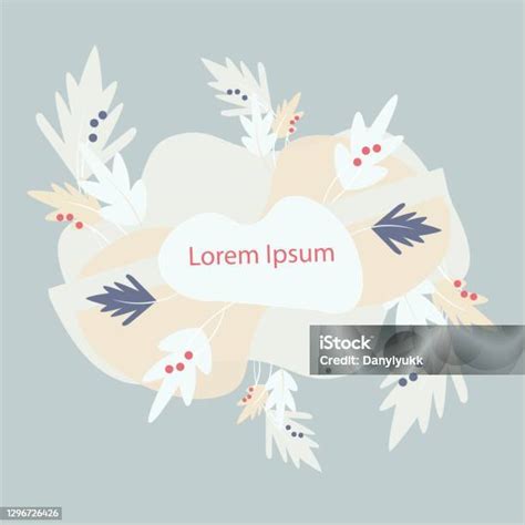 식물 성 배경 회색 녹색 베이지 색 은 블루 로렘 Ipsum 예술 디자인 스톡 벡터 일러스트에 파란색 빨간 과일을 남깁니다 0명에 대한 스톡 벡터 아트 및 기타 이미지