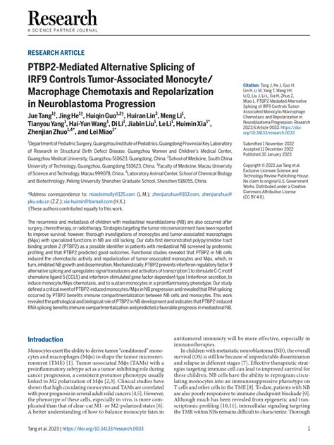 Pdf Ptbp2 Mediated Alternative Splicing Of Irf9 Controls Tumor Associated Monocyte Macrophage