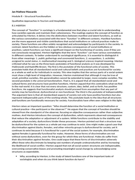 Module 8 Structural Functionalism Pdf Cognition Behavioural