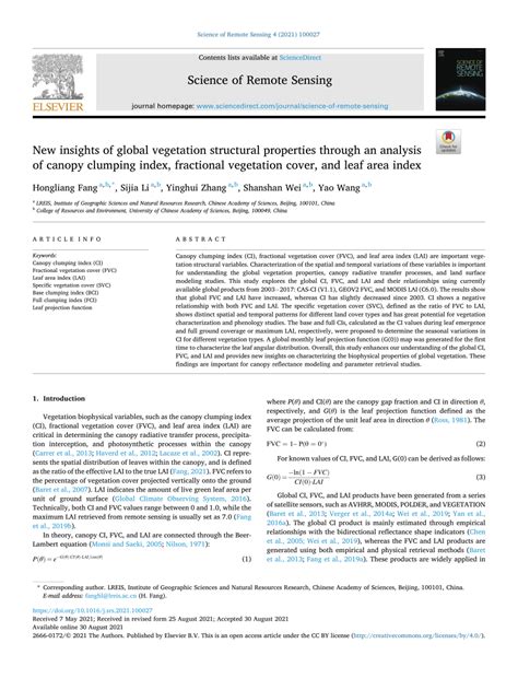 Pdf New Insights Of Global Vegetation Structural Properties Through