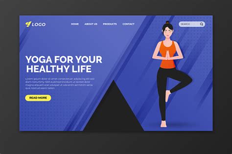 당신의 건강한 삶을위한 요가 나무 포즈를 하고 있는 여자 웹 사이트 및 모바일 웹 사이트용 웹 페이지 디자인 강사에 대한 스톡 벡터 아트 및 기타 이미지 Istock