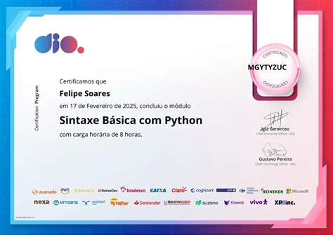 Um Passo Dado Na Dio Com Módulo De Sintaxe Básica Em Python Concluído