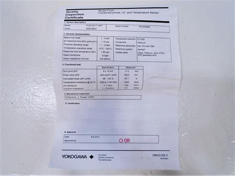 Yokogawa Ph Orp Combination Sensor Fu20 05 T1 Npt