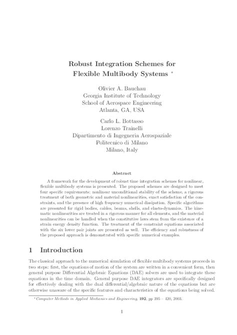 Pdf Robust Integration Schemes For Flexible Multibody Systems