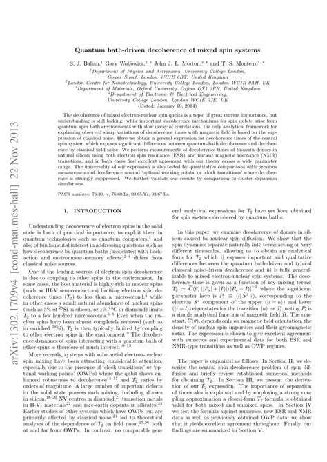 Pdf Decoherence Of Mixed Electron Nuclear Spin Qubits