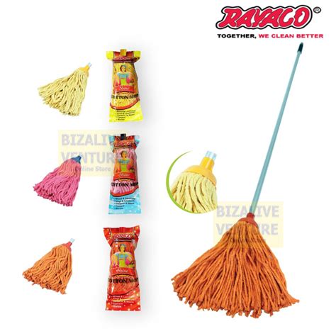 Rayaco White Colour Cotton String Mop And Handle Circular Mop Mop Lantai Cotton Mop Made In