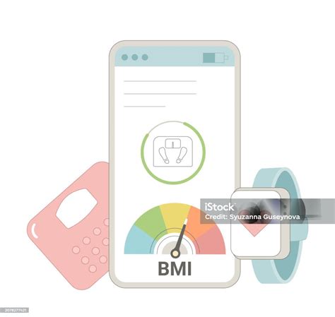 체중 감량을 위한 스포츠 의학 산업 피트니스 응용 프로그램 Bmi 체질량 지수 및 심박수 계산 방법 벡터 평면 그림 신체 용적 지수에 대한 스톡 벡터 아트 및 기타 이미지