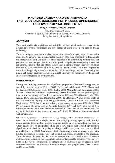 Pdf Pinch And Exergy Analysis In Drying A Thermodynamic Backbone For